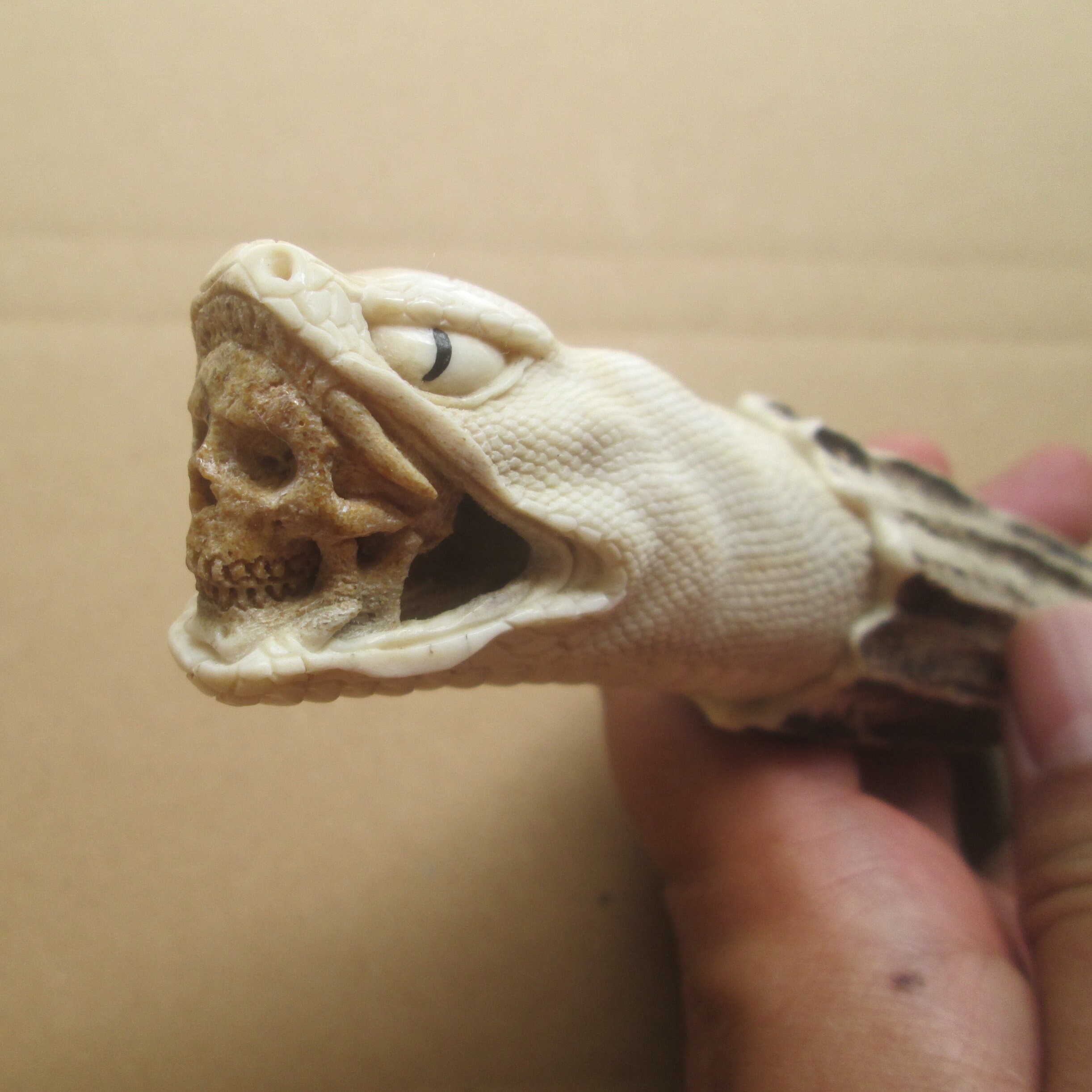 Art Objects Sculpture Snake Skull Carved Antler Handle Deer Horn Bali ...
