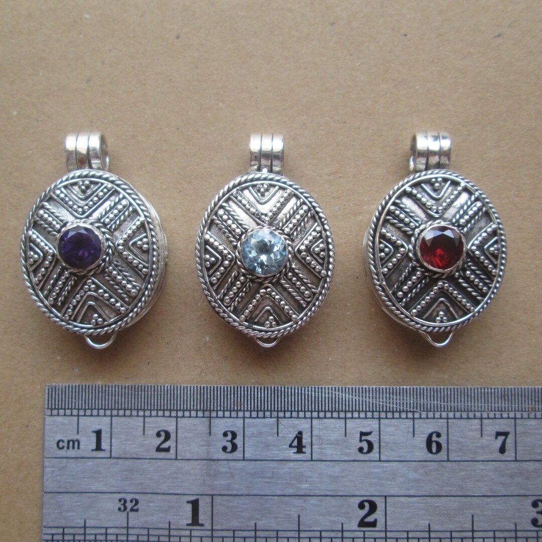 Handmade Bali Sterling Silver Prayer Box Pendant With Faceted Stone ...