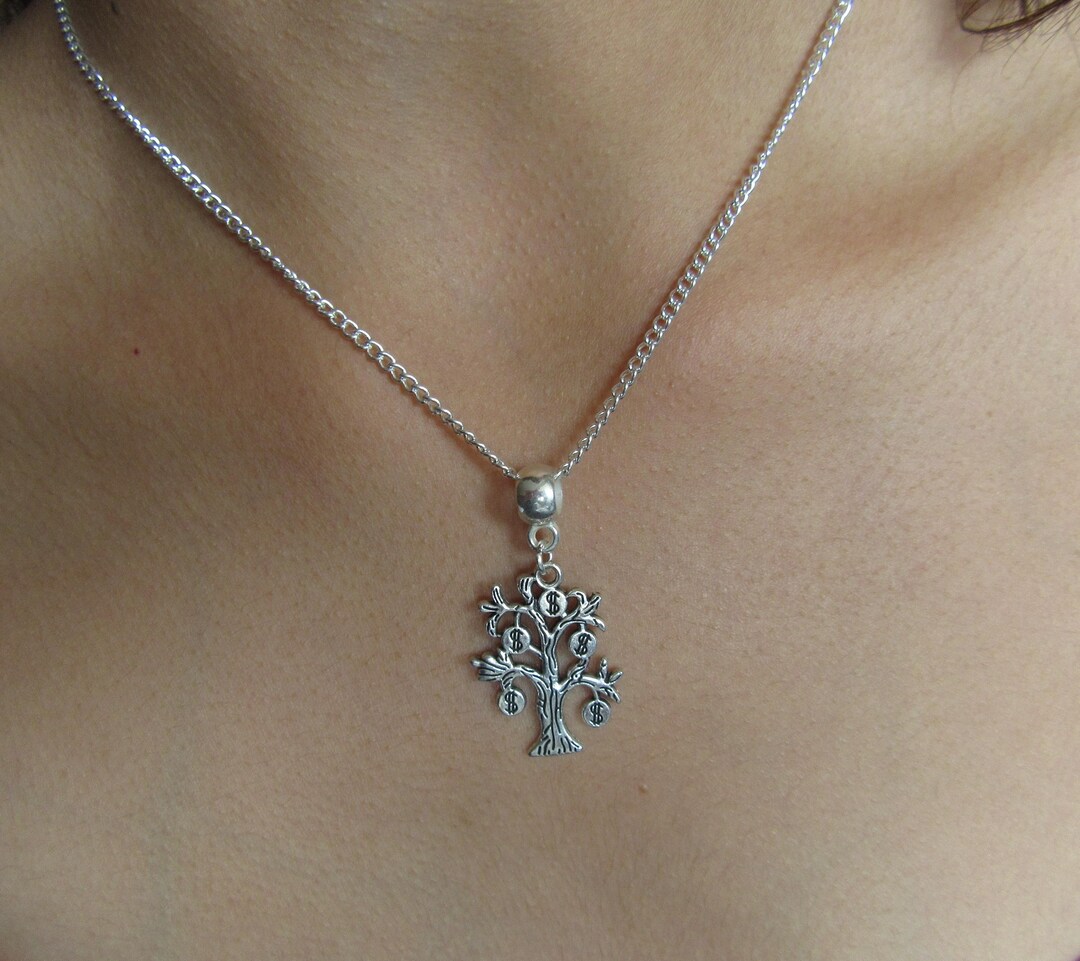 Antique Silver Money Tree Charm Necklace Money Tree Pendant-gift Bag ...
