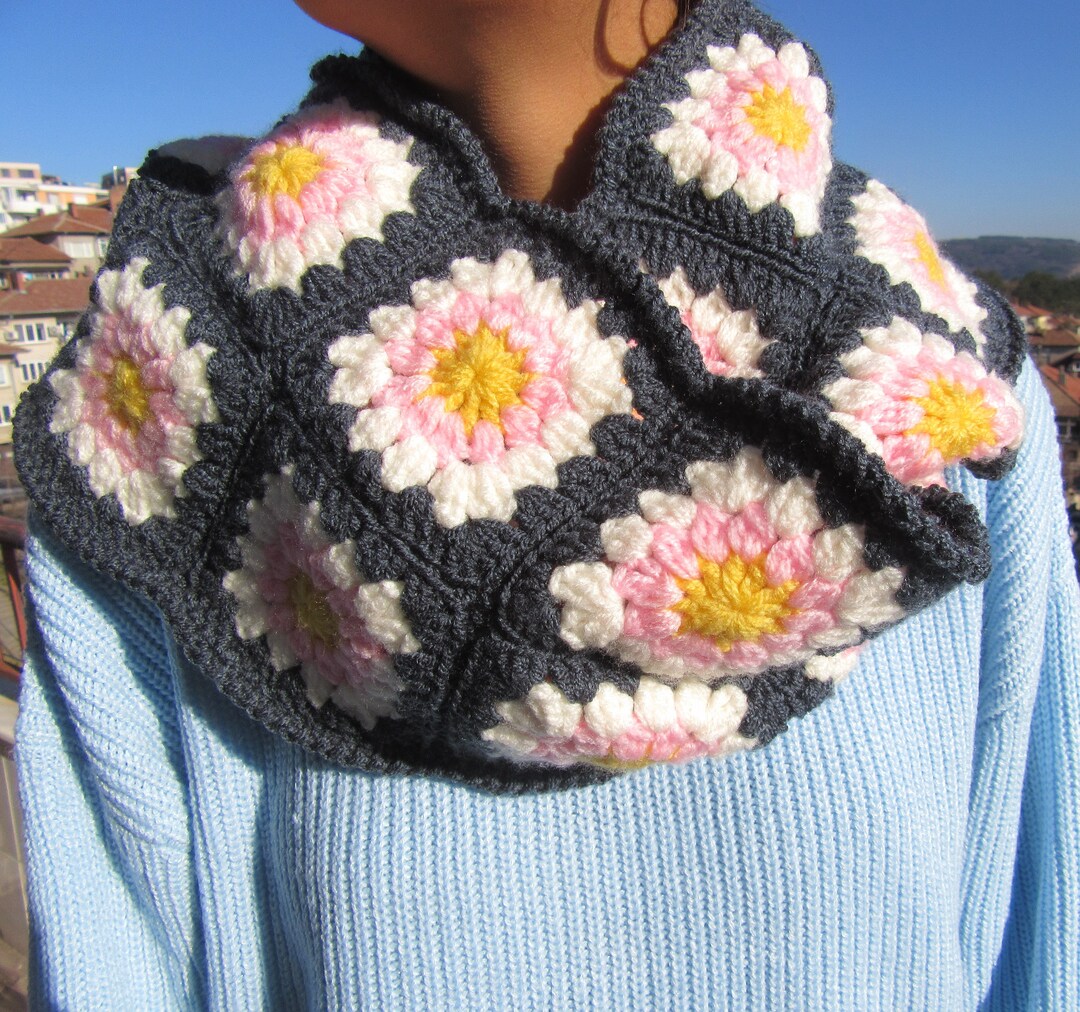 Granny Square Crochet Cowl Snood Scarf Infinity Scarf Handmade Fashion ...