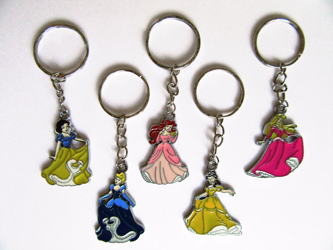 Set of 5 Disney Princess Keyrings Enamel Charm Organza Bag Kids Party ...