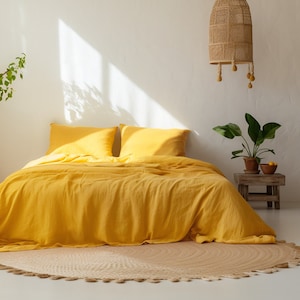 Bright Yellow Linen Coverlet With or Without Filling Softened Linen ...
