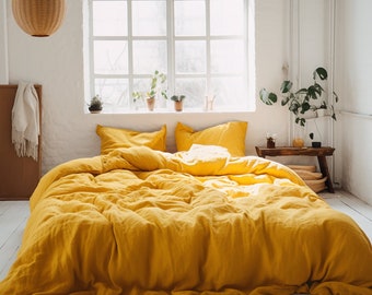 Ochre Linen Bedding Set Duvet Cover and Pillowcases in Ochre Color ...