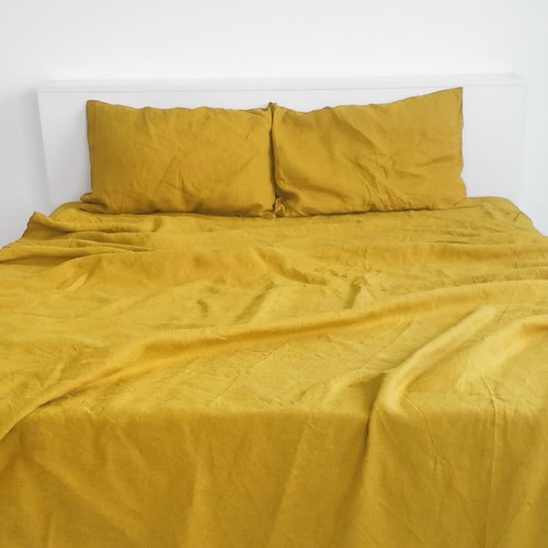 Mustard Linen Flat Sheet / 1 Flat Sheet / Softened Linen Sheet | Etsy