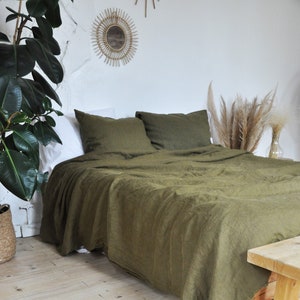 Dark Olive Linen Sheet Set / 1 Flat Sheet 1 Fitted Sheet 2 | Etsy