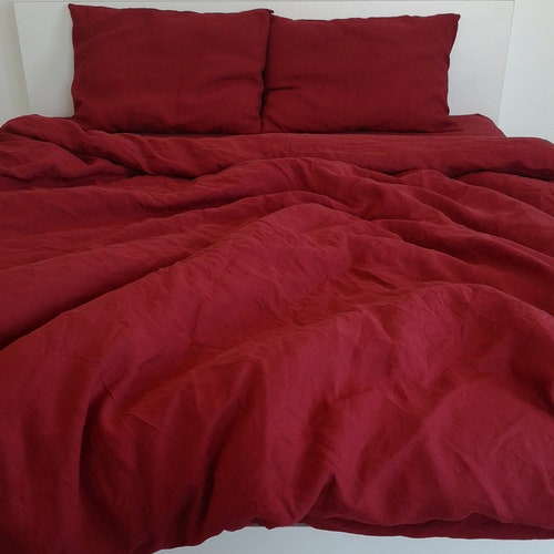 Maroon Linen Duvet Cover / 1 Duvet Cover / Softened Linen / | Etsy