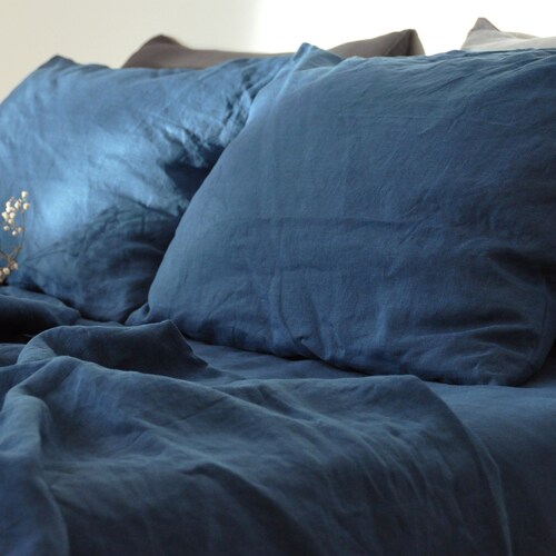 Royal Blue Linen Sheet Set / 1 Flat Sheet 1 Fitted Sheet 2 - Etsy