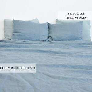 Dusty Blue Linen Sheet Set 1 Flat Sheet and 1 Fitted Sheet and 2 ...