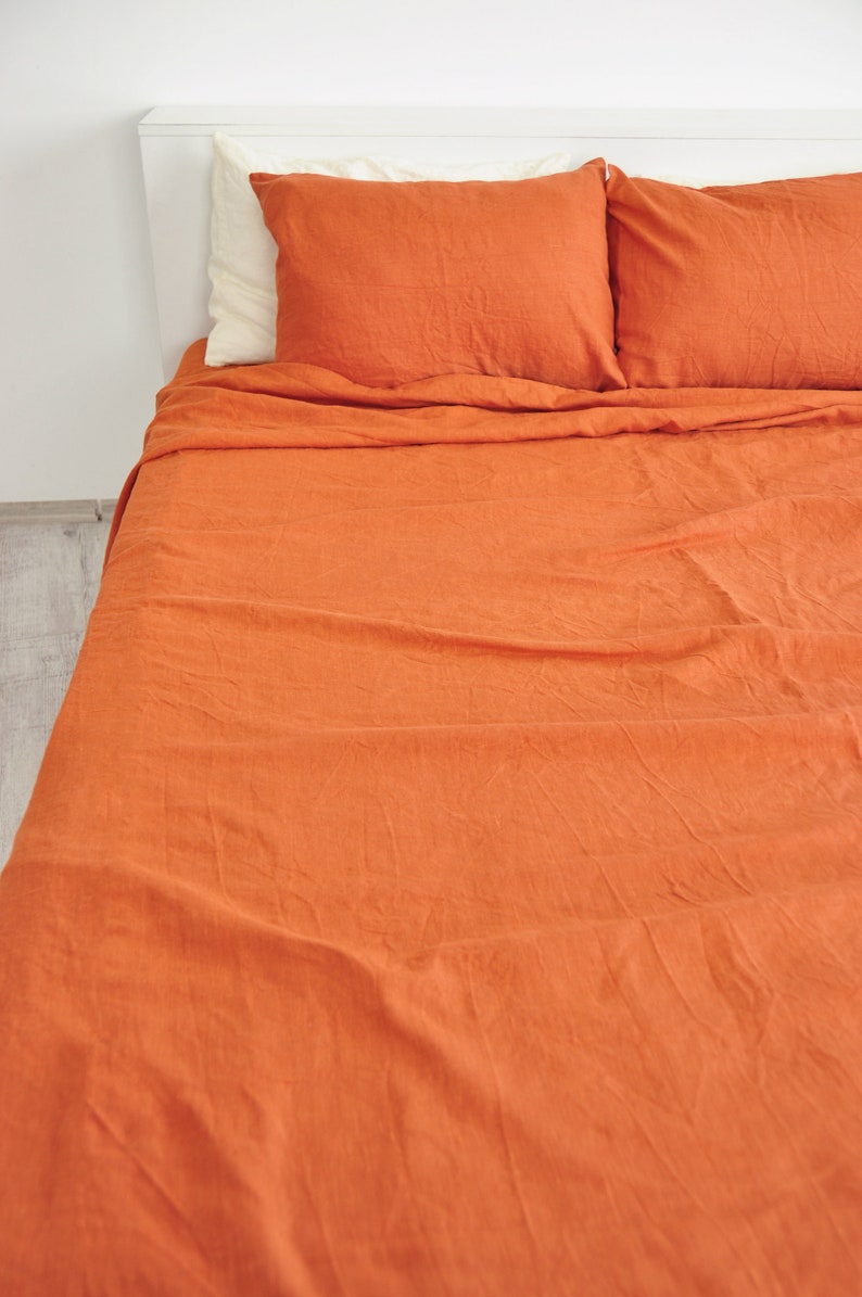 Burnt Orange Linen Sheet Set / 1 Flat Sheet 1 Fitted Sheet | Etsy