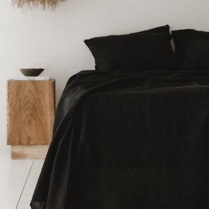 Black Linen Sheet Set 1 Flat Sheet and 1 Fitted Sheet and 2 Pillowcases ...