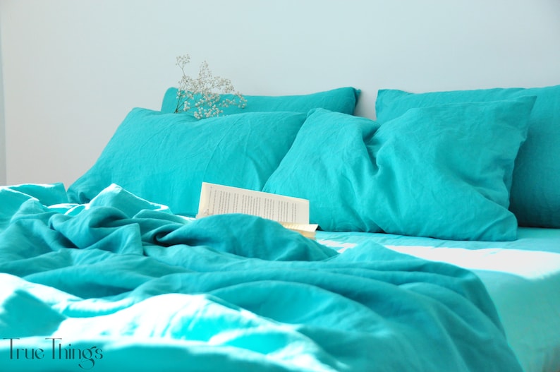 Turquoise Linen Flat Sheet / 1 Flat Sheet / Softened Linen - Etsy