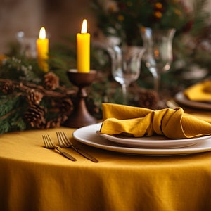 Turmeric Rectangle Linen Tablecloth Christmas Theme Round Square ...