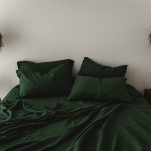 Forest Green Linen Sheet Set 1 Flat Sheet and 1 Fitted Sheet - Etsy
