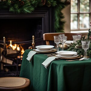 Forest Green Rectangle Linen Tablecloth Christmas Theme Round Square ...