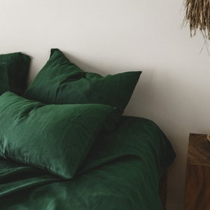 Forest Green Linen Sheet Set 1 Flat Sheet and 1 Fitted Sheet and 2 ...