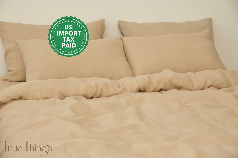 Caramel Linen Bedding Set 1 Duvet Cover and 2 Pillowcases Softened ...