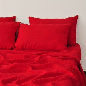 Scarlet Red Linen Fitted Sheet / 1 Fitted Sheet / Softened - Etsy