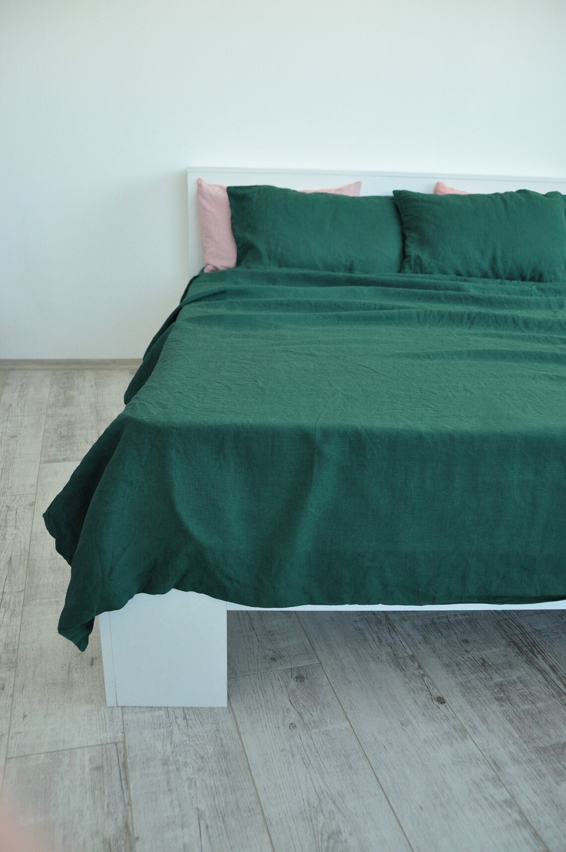 Forest green linen sheet set / 1 flat sheet 1 fitted sheet | Etsy
