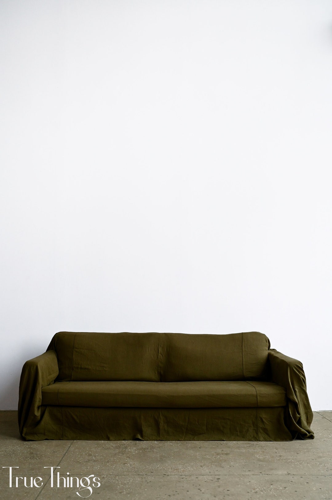 Dark Olive Linen Sofa Slipcover / Couch Throw / Softened Linen - Etsy