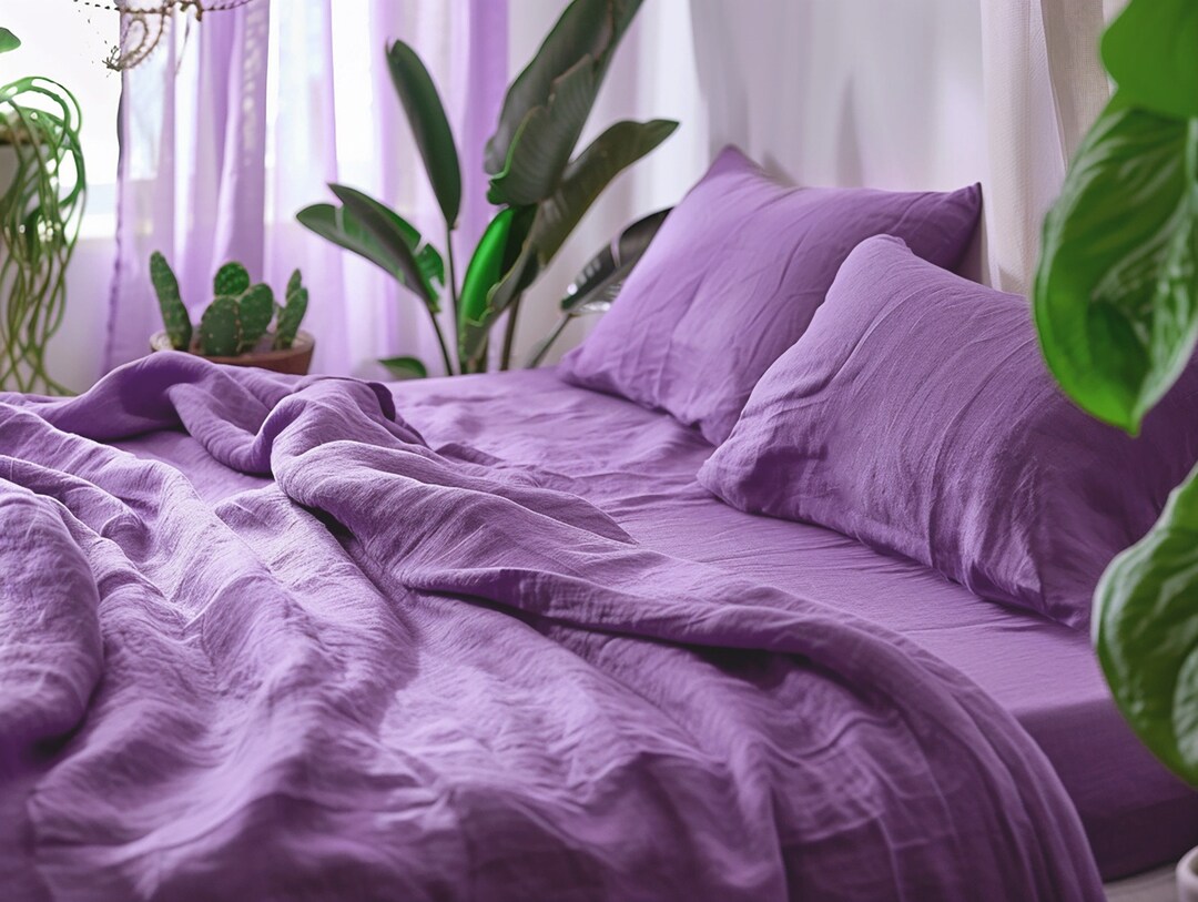 Orchid Linen Flat Sheet 1 Flat Sheet Softened Purple Linen Deep Pocket ...