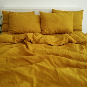Mustard linen duvet cover set / 1 Duvet cover 2 Pillowcases | Etsy
