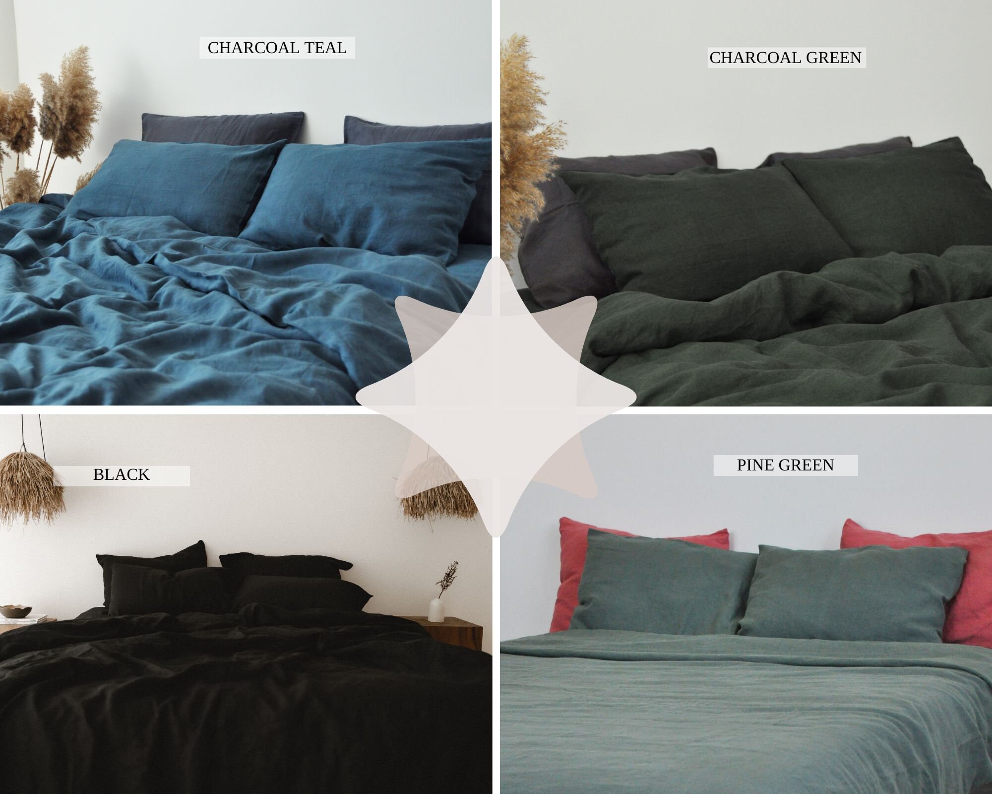 60 Colors Softened Linen 4-piece Bedding Set / 1 Duvet Cover + 1 Fitted ...