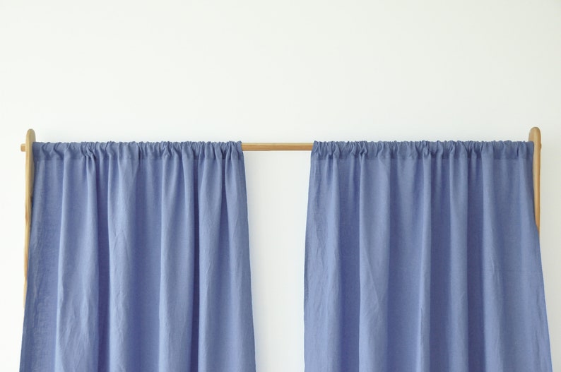 Cornflower blue regular and blackout linen curtains / 2 panels | Etsy