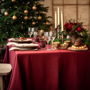 Maroon Rectangle Linen Tablecloth Christmas Theme Round Square ...
