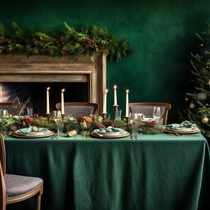 Forest Green Rectangle Linen Tablecloth Christmas Theme Round Square ...
