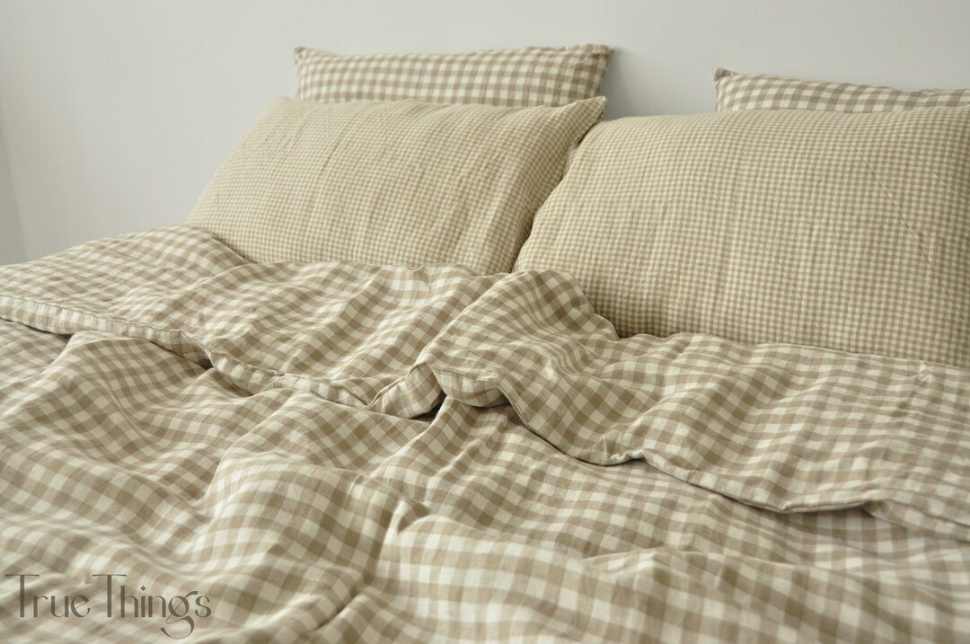 Undyed Checked Linen Duvet Cover Softened Linen Duvet Cover Comforter ...
