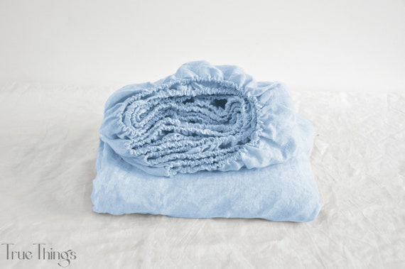 Sky Blue Linen Fitted Sheet / 1 Fitted Sheet / Softened Linen - Etsy