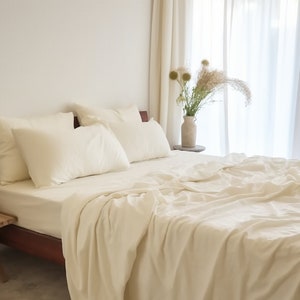 Ivory Linen Sheet Set 1 Flat Sheet and 1 Fitted Sheet and 2 Pillowcases ...