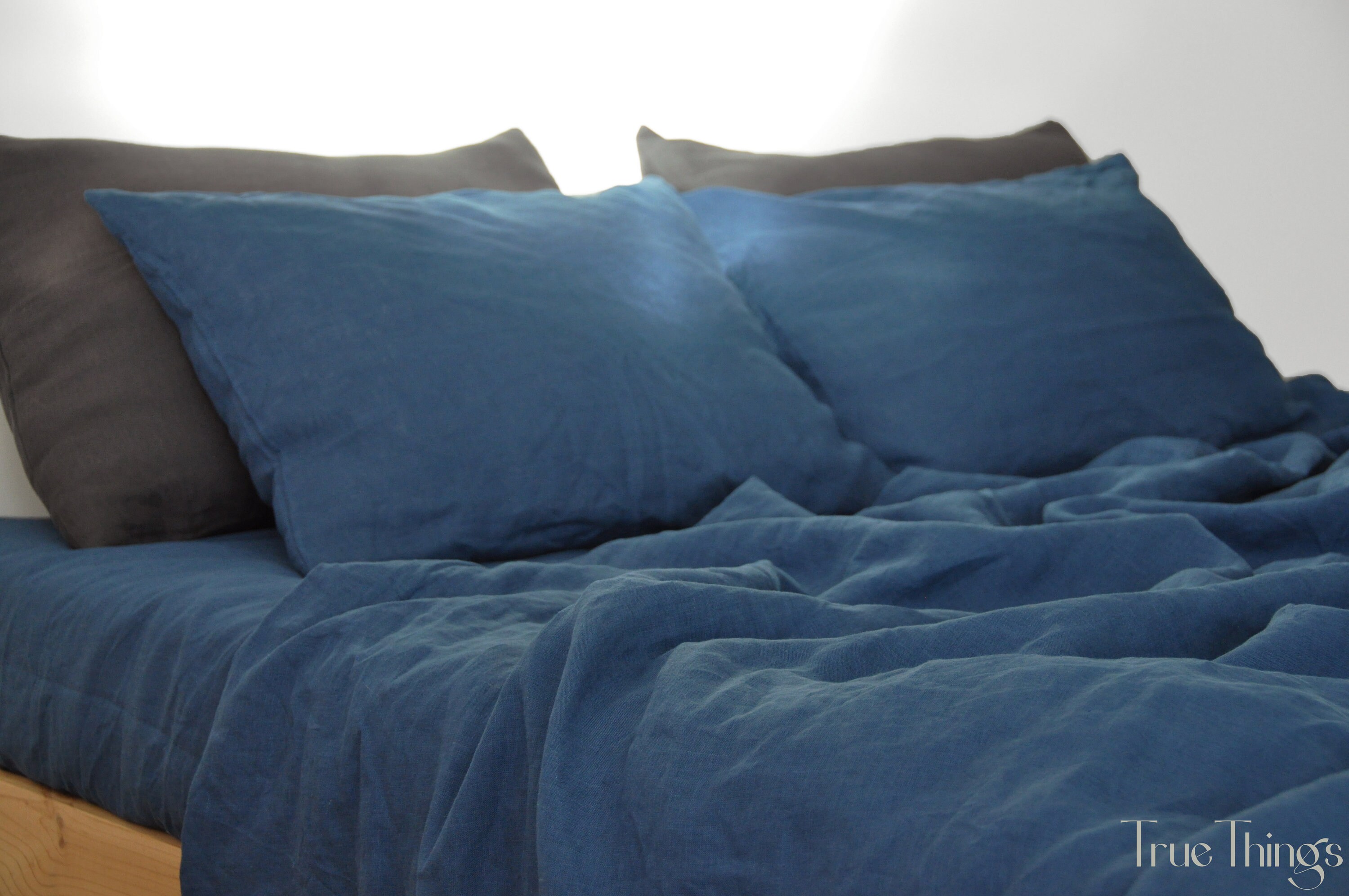 Ocean Blue Linen Sheet Set / 1 Flat Sheet 1 Fitted Sheet 2 - Etsy