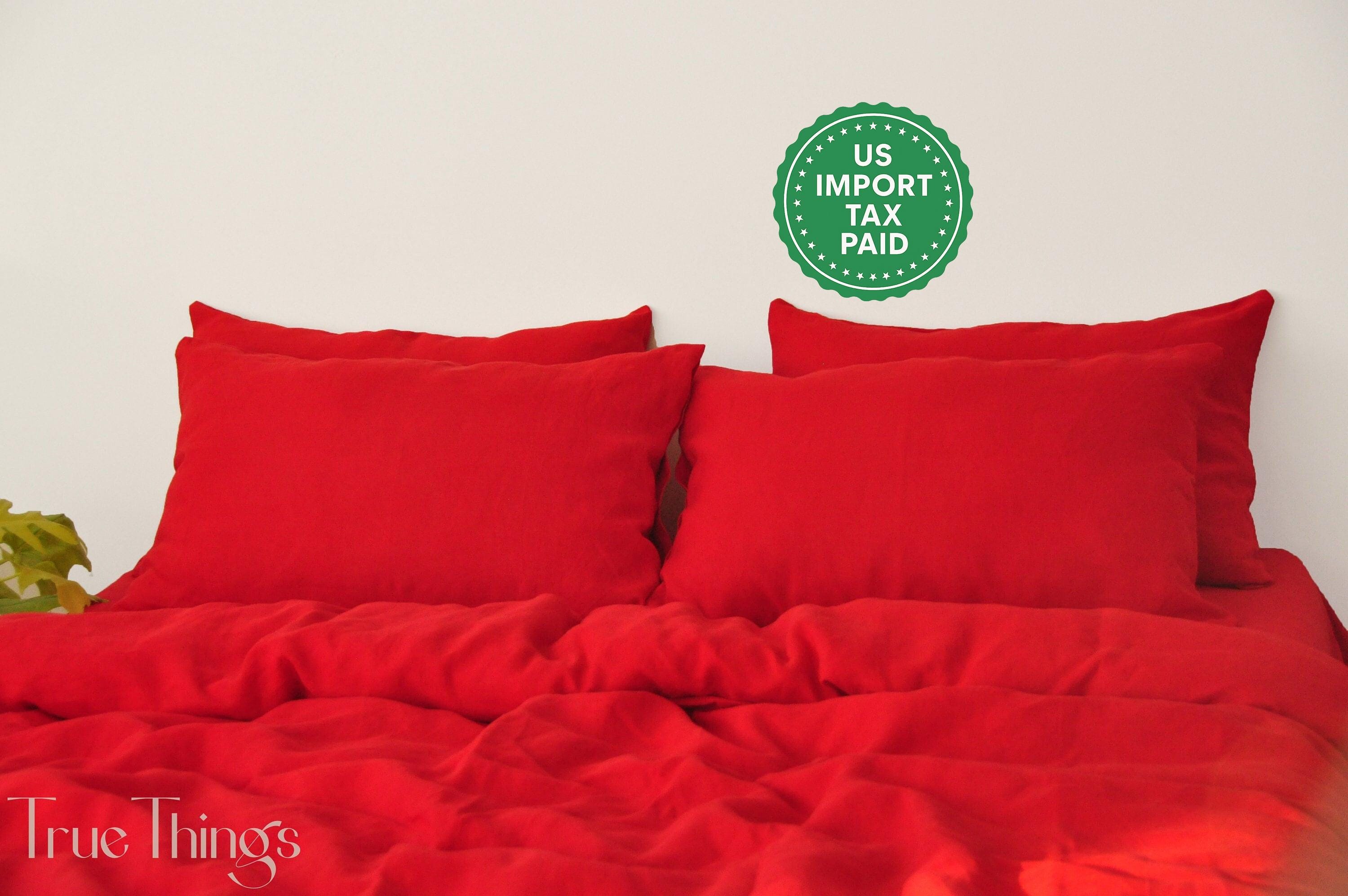 Scarlet Red Linen Pillowcase Red Pillow Cover King Queen Standard Euro ...