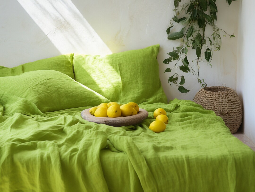 Chartreuse Green Linen Coverlet With or Without Filling Softened Linen ...