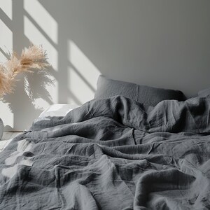 Dark Gray Melange Linen Blanket With or Without Filling Softened Linen ...