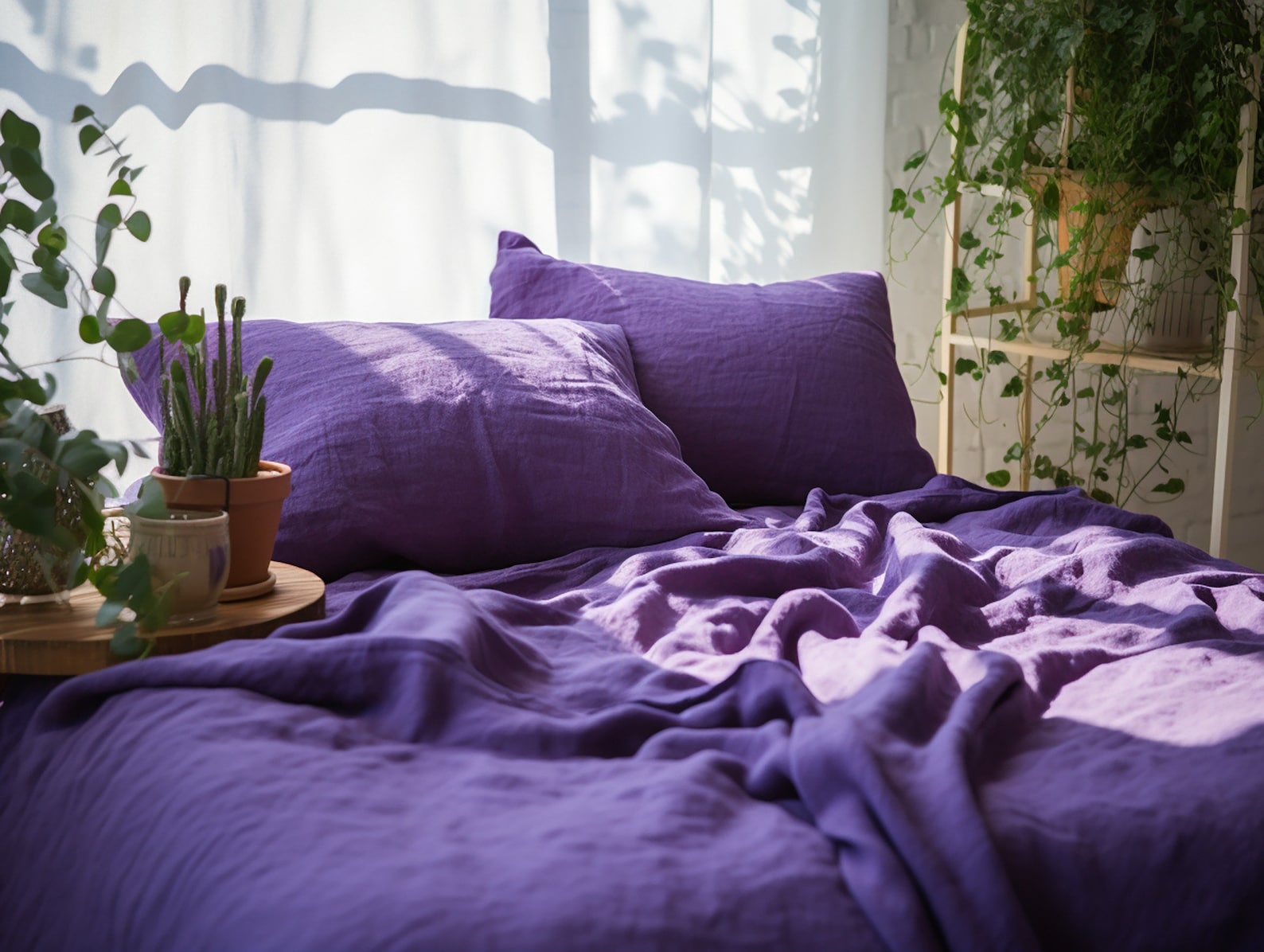 Violet Linen Sheet Set 1 Flat Sheet and 1 Fitted Sheet and 2 ...