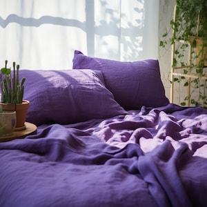 Violet Linen Sheet Set 1 Flat Sheet and 1 Fitted Sheet and 2 ...