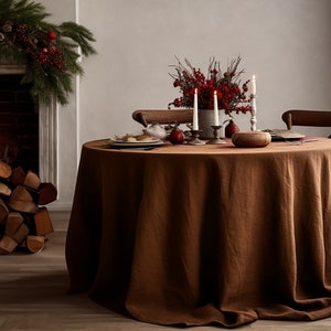 Cinnamon Rectangle Linen Tablecloth Christmas Theme Round Square ...