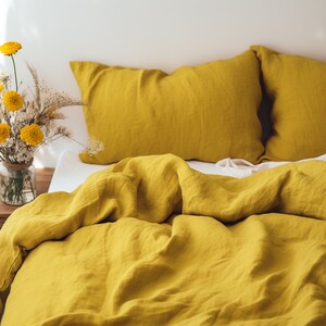 Mustard Linen Duvet Cover Set 1 Duvet Cover and 2 Pillowcases in ...