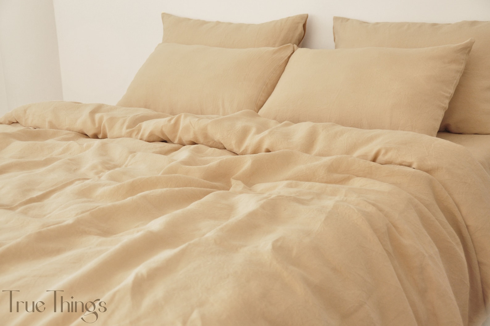 Caramel Linen Bedding Set 1 Duvet Cover and 2 Pillowcases Softened ...