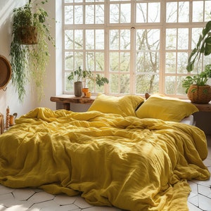Mustard Linen Duvet Cover Set 1 Duvet Cover and 2 Pillowcases in ...