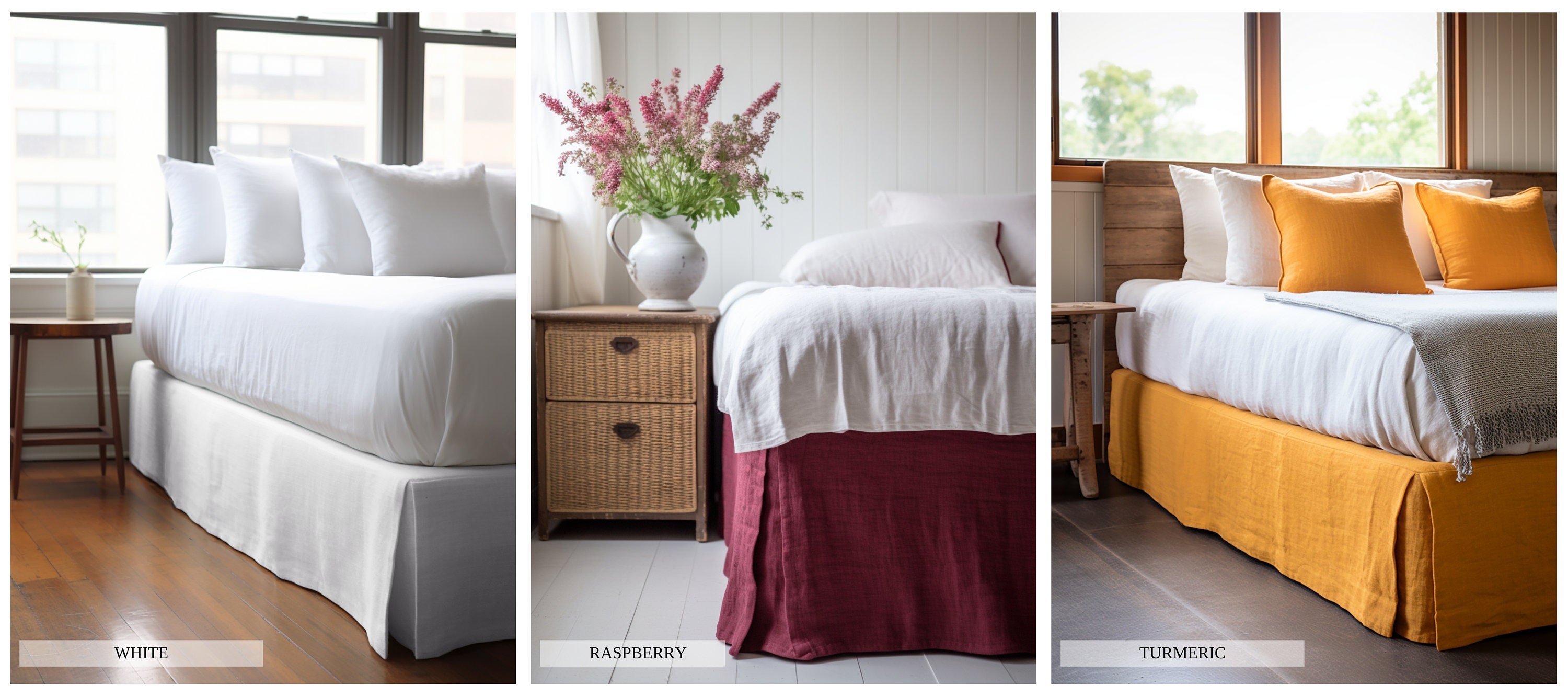 60 Colors Linen Tailored Bed Skirt Tailored Bed Skirt Stonewashed Linen ...