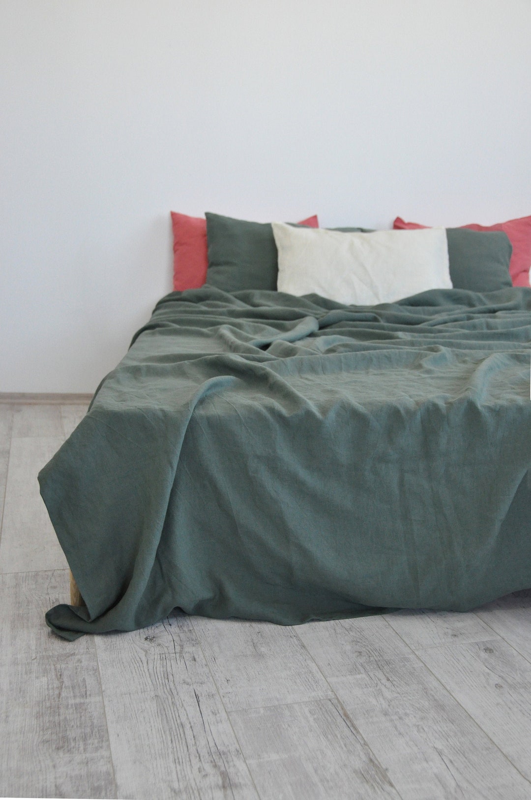 Pine Green Linen Coverlet With or Without Filling Softened - Etsy