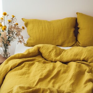 Mustard Linen Duvet Cover Set 1 Duvet Cover and 2 Pillowcases in ...