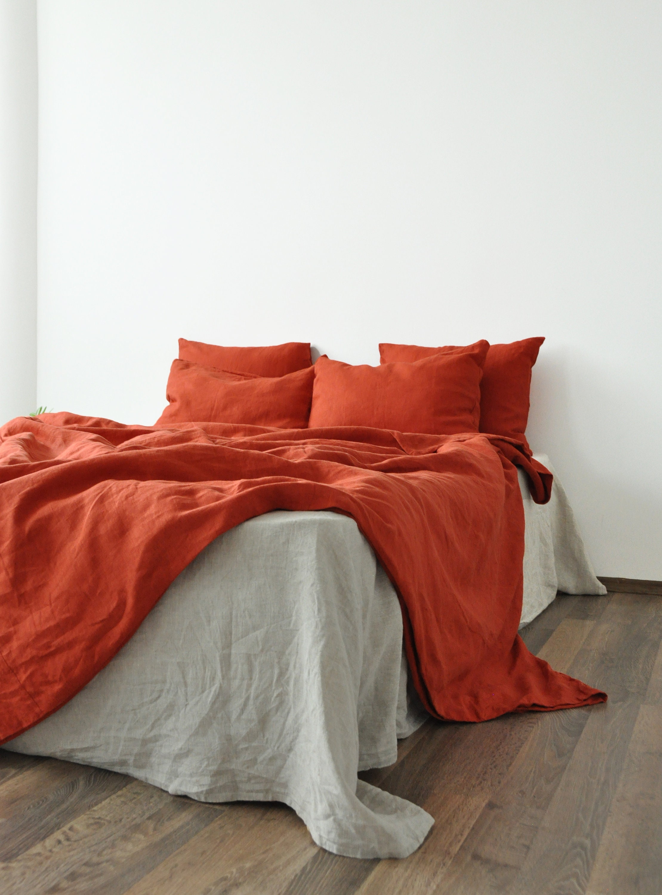 Terracotta Linen Bedding Set / 1 Duvet Cover 2 Pillowcases | Etsy