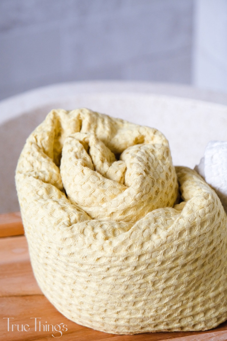 Chartreuse Yellow Waffle Linen Bath Towels Yellow Linen Bath Towel Set ...