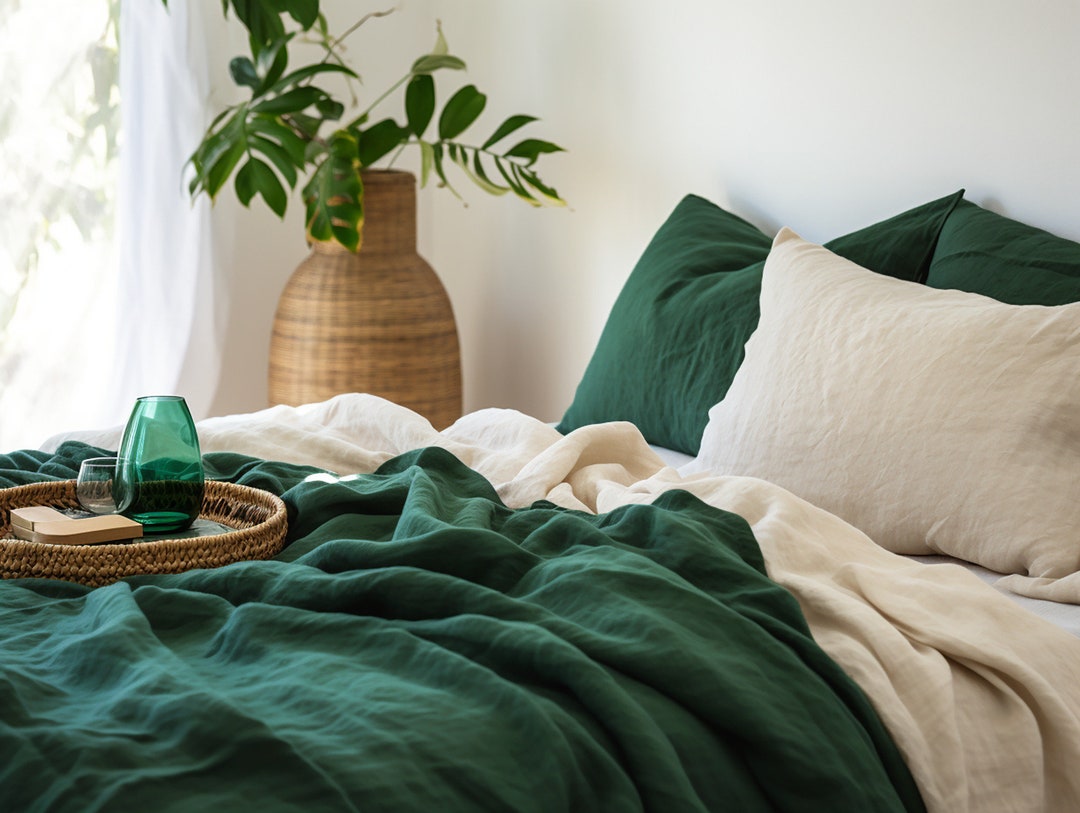 Forest Green Linen Coverlet With or Without Filling Softened Linen ...