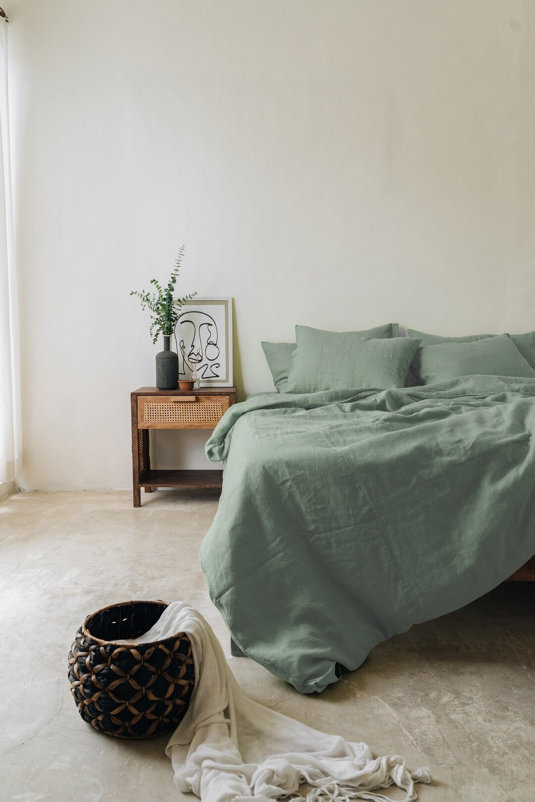 Gray Sage Linen Bedding Set 1 Duvet Cover and 2 Pillowcases - Etsy