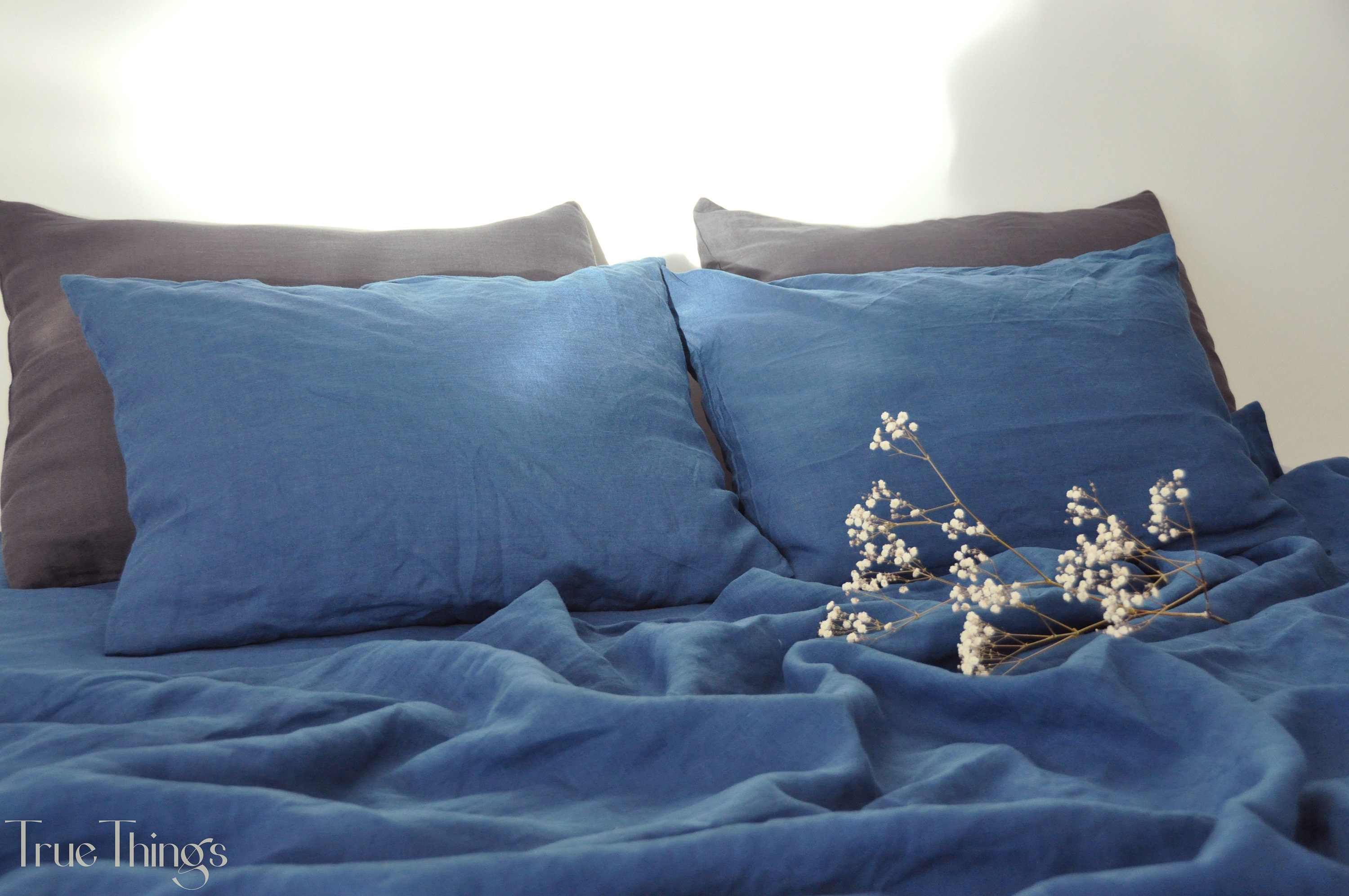 Ocean Blue Linen Sheet Set / 1 Flat Sheet 1 Fitted Sheet 2 - Etsy